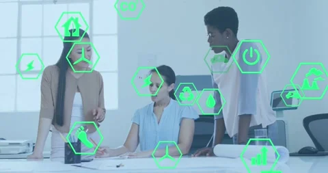 Animation of multiple icons over diverse... | Stock Video | Pond5