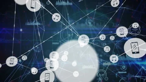 Animation of music, phone, graphs, timer... | Stock Video | Pond5