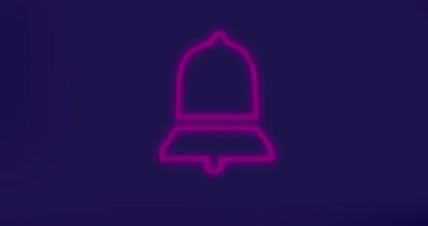 Animation of neon bell icon over purple ... | Stock Video | Pond5
