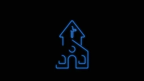 Animation of a neon blue church forming ... | Stock Video | Pond5