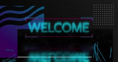 Animation of neon blue welcome text bann... | Stock Video | Pond5