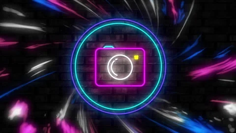 Animation of neon camera and shapes over... | Stock Video | Pond5