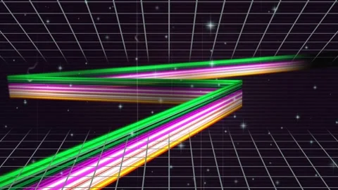 Animation of neon lights over grid backg... | Stock Video | Pond5