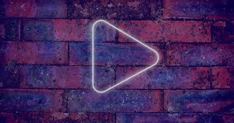 Animation of neon play icon over brick w... | Stock Video | Pond5