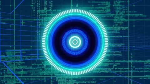 Animation of neon round scanner and data... | Stock Video | Pond5