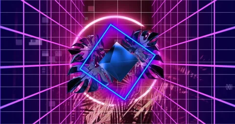 Animation of neon shapes and tropical le... | Stock Video | Pond5