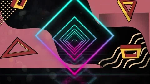 Animation of neon squares and triangles ... | Stock Video | Pond5