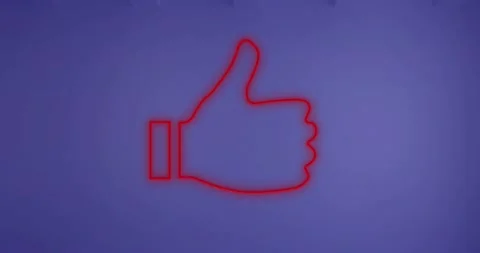 Animation of neon thumbs up icon over pu... | Stock Video | Pond5