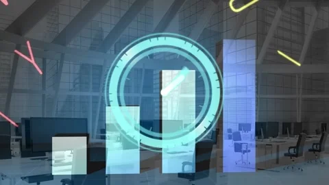 Animation of neon ticking clock, graphs ... | Stock Video | Pond5