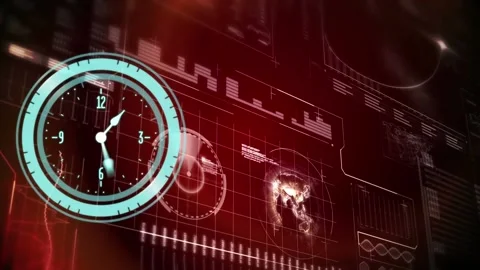 Animation of neon ticking clock over dig... | Stock Video | Pond5