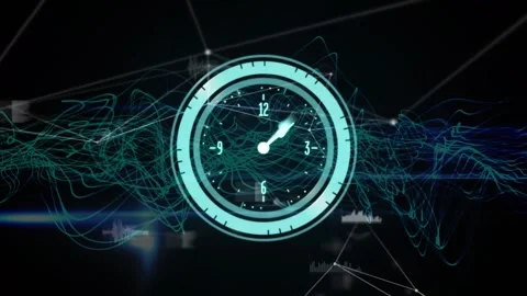 Animation of neon ticking clock over glo... | Stock Video | Pond5