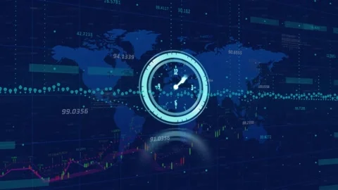 Animation of neon ticking clock over fin... | Stock Video | Pond5