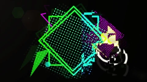 Animation of neon triangle square and ci... | Stock Video | Pond5