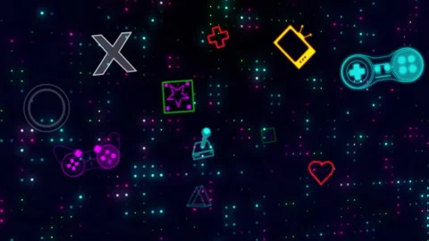 Animation of neon video game items neon ... | Stock Video | Pond5