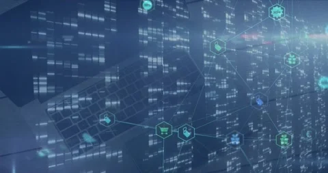 Animation of network of digital icons ov... | Stock Video | Pond5