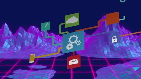 Animation of network of digital icons ov... | Stock Video | Pond5