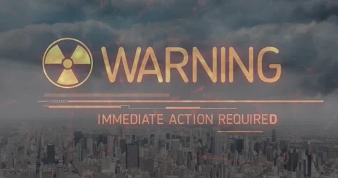 Animation of nuclear symbol and warning ... | Stock Video | Pond5