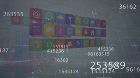 Animation of numbers, tech icons and gra... | Stock Video | Pond5