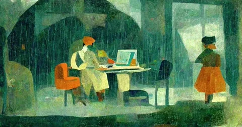 Animation of office day with raining out... | Stock Video | Pond5