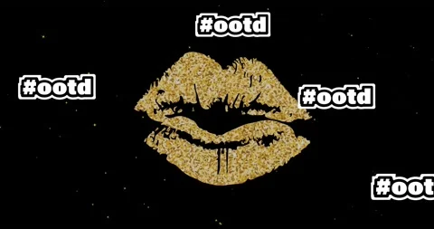 Animation of ootd texts and gold lips on... | Stock Video | Pond5