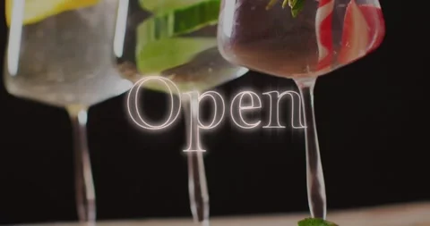 Animation of open neon text and cocktail... | Stock Video | Pond5