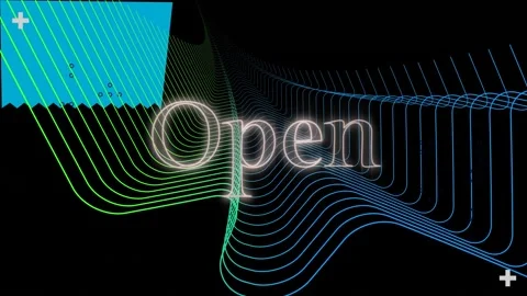 Animation of open text in white neon, ov... | Stock Video | Pond5