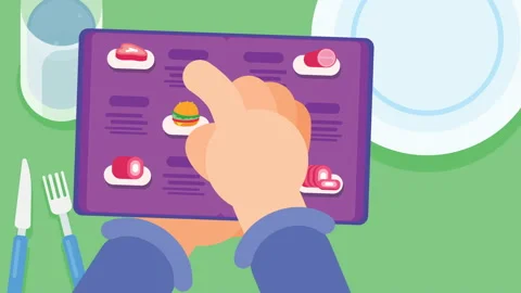Animation of ordering food from menu car... | Stock Video | Pond5