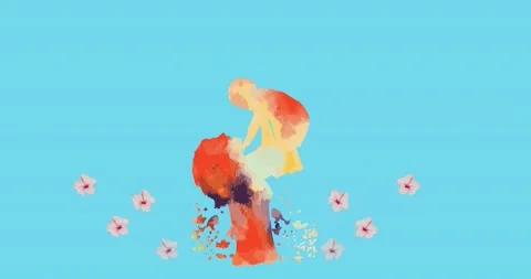 Animation of painterly figure of mother ... | Stock Video | Pond5