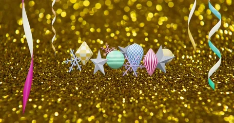 Animation of party streamers and christm... | Stock Video | Pond5