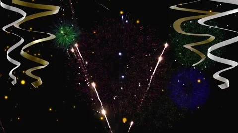 Animation of party streamers and firewor... | Stock Video | Pond5