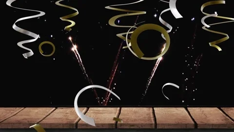 Animation of party streamers and firewor... | Stock Video | Pond5