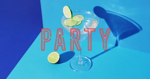 Animation of party text over cocktail gl... | Stock Video | Pond5
