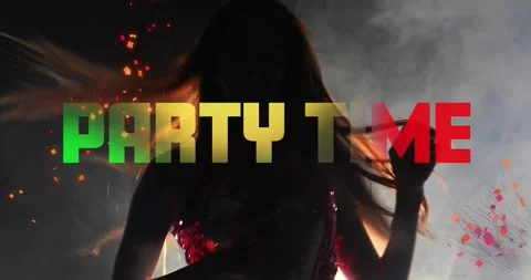 Animation of party time text and woman d... | Stock Video | Pond5