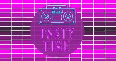 Animation of party time text over grid o... | Stock Video | Pond5