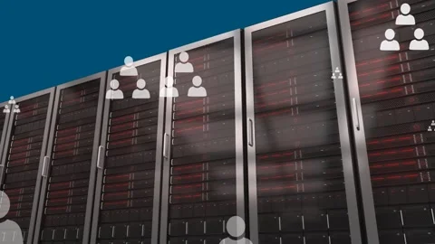 Animation of people icons over servers | Stock Video | Pond5