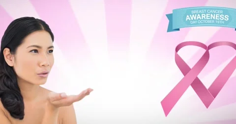 Animation of pink ribbon logo with breas... | Stock Video | Pond5