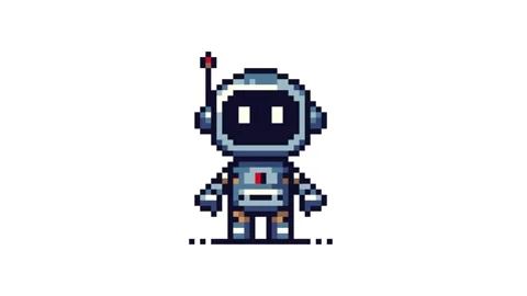 Animation of pixel art cartoon robot. Re... | Stock Video | Pond5