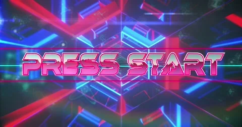 Animation of press start text banner ove... | Stock Video | Pond5