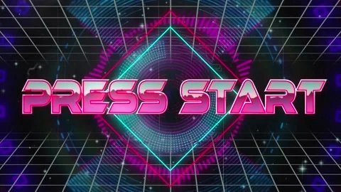 Animation of press start text banner ove... | Stock Video | Pond5