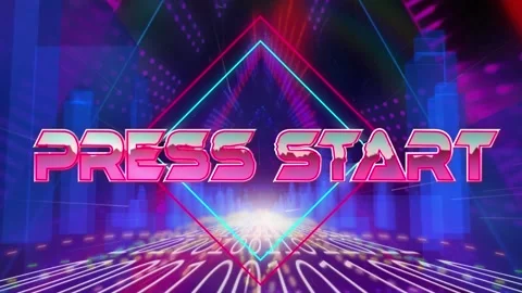 Animation of press start text banner ove... | Stock Video | Pond5