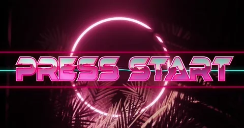 Animation of press start text over neon ... | Stock Video | Pond5