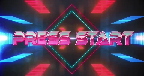 Animation of press start text over neon ... | Stock Video | Pond5