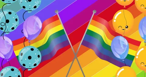Animation of pride flags and balloons on... | Stock Video | Pond5
