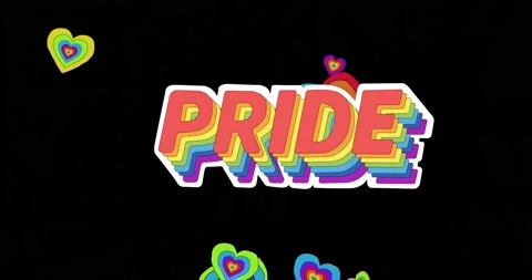 Animation of pride text and rainbow hear... | Stock Video | Pond5
