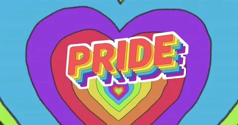 Animation of pride text and rainbow hear... | Stock Video | Pond5