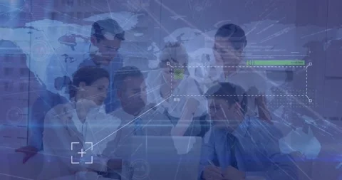 Animation of profile icons, map over mul... | Stock Video | Pond5