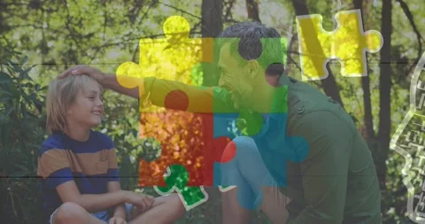 Animation of puzzle over caucasian boy w... | Stock Video | Pond5