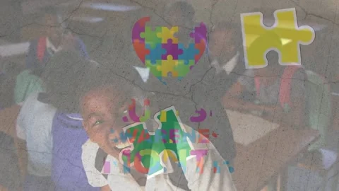 Animation of puzzle pieces and autism aw... | Stock Video | Pond5
