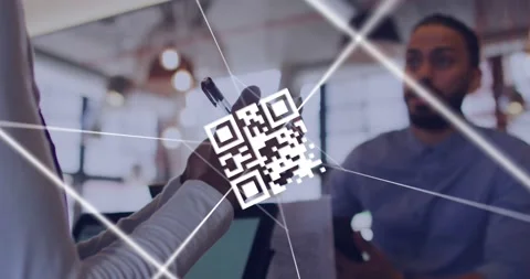 Animation of qr code and digital interfa... | Stock Video | Pond5