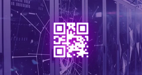Animation of qr code and network of conn... | Stock Video | Pond5